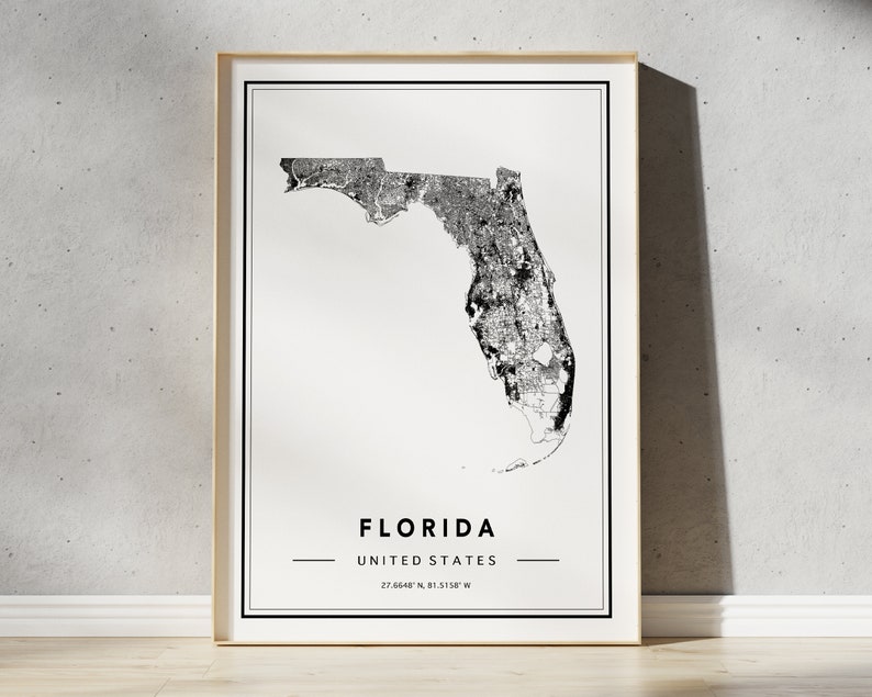 Florida State Map Print Florida Map Poster Florida Map Wall - Etsy