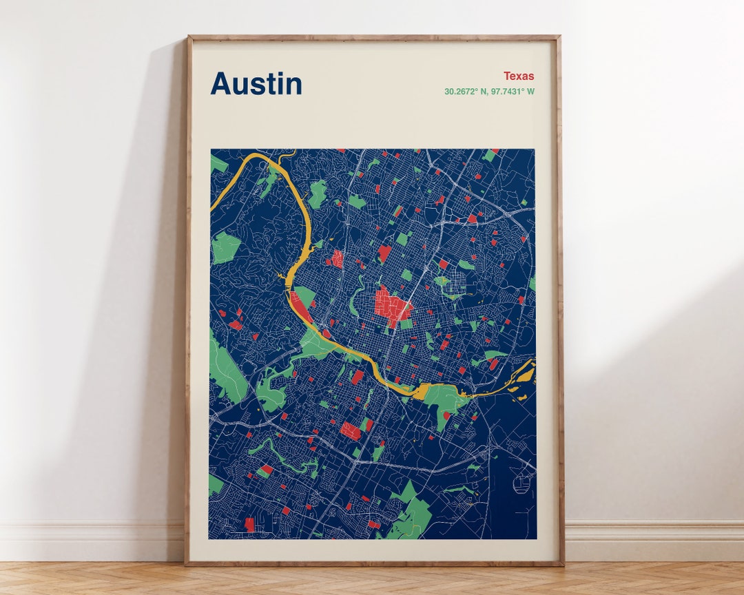 Austin TX Map Print, Austin Map Poster, Austin Map Wall Art, Austin ...