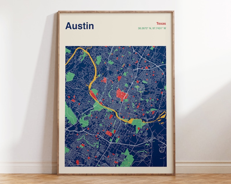 Austin TX Map Print Austin Map Poster Austin Map Wall Art - Etsy