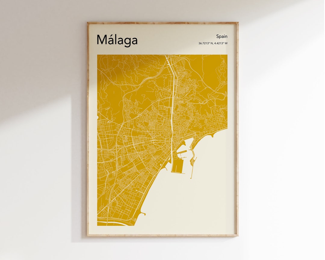 Malaga City Map Print, MORE COLOURS, Malaga Map Poster, Colour Malaga Spain Map Wall Art, Map of ...