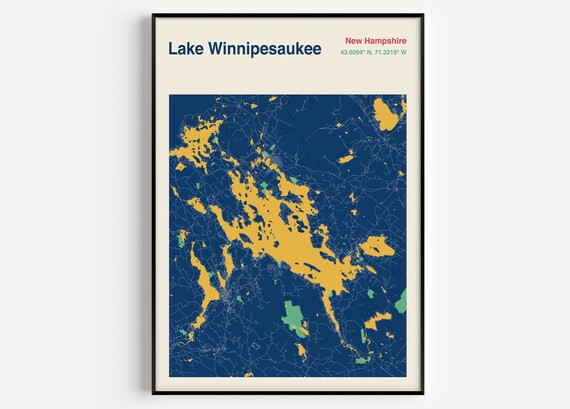 Lake Winnipesaukee Map Print Lake Winnipesaukee Map Poster | Etsy