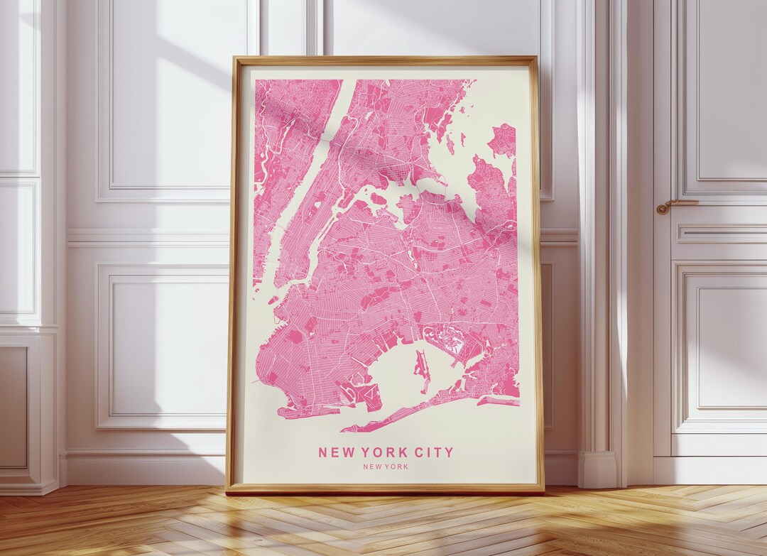 Pastel Pink New York City Map Print, Digital DOWNLOAD New York Print ...