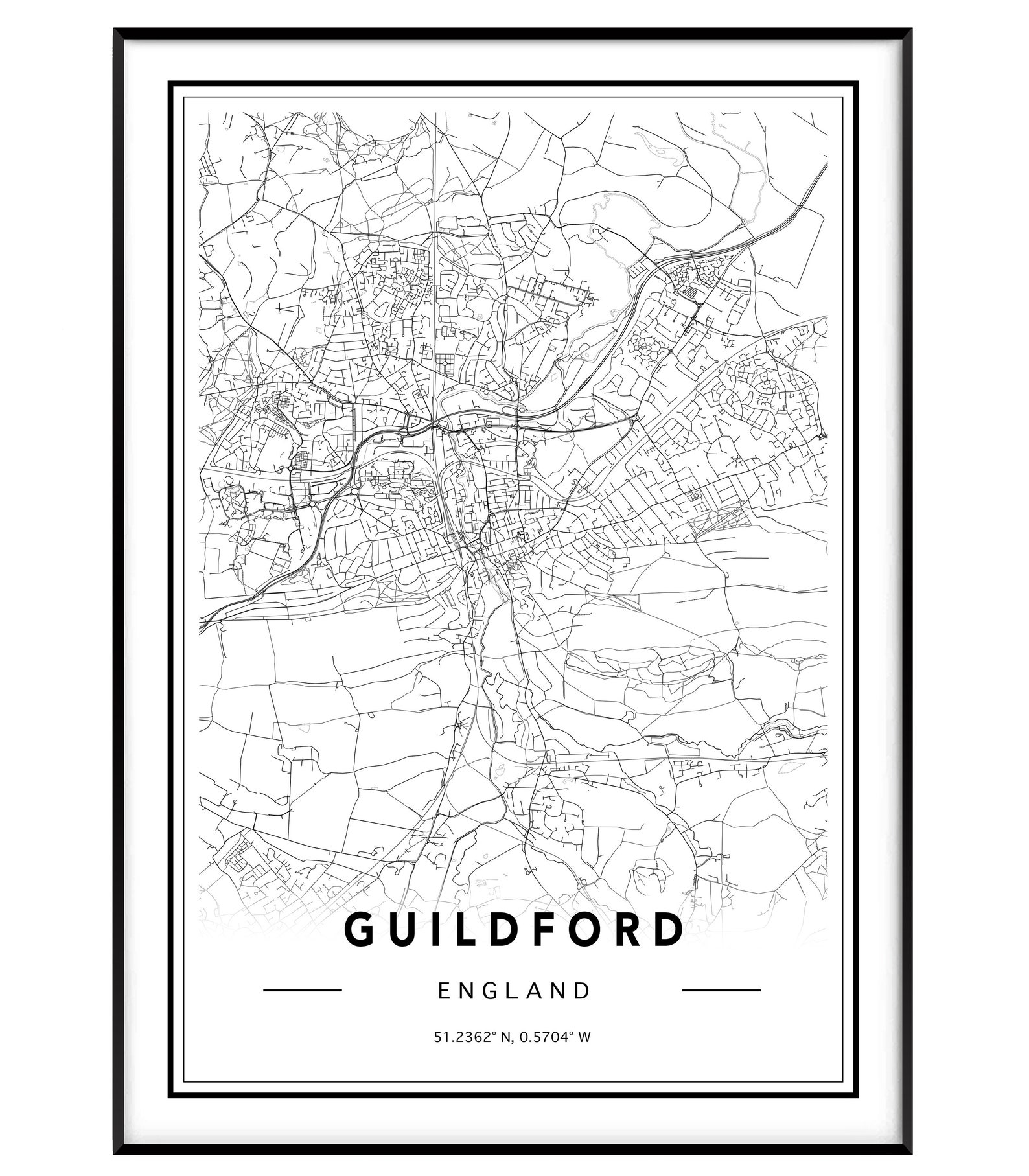 Guildford Map Print Guildford Map Poster Guildford Map Wall - Etsy