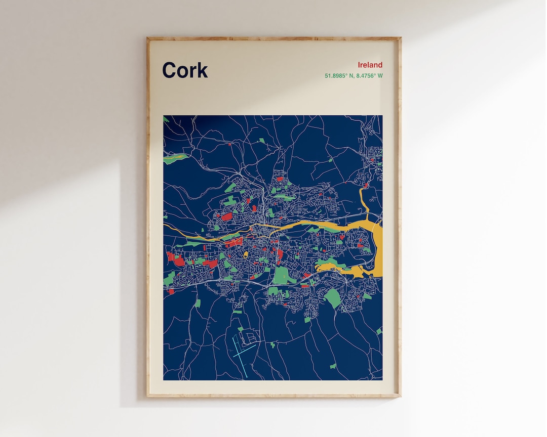 Cork Ireland Map Art Print: Colourful Cityscape Poster - Etsy