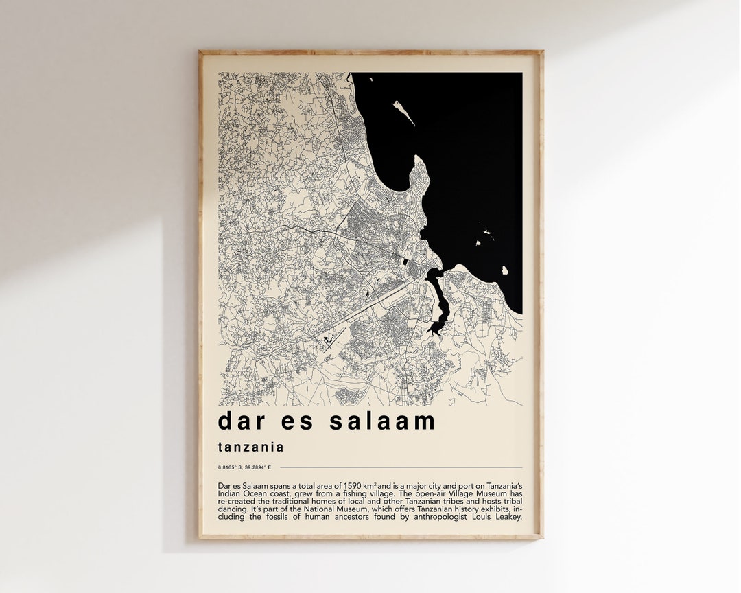 Dar Es Salaam Tanzania Map Print, Minimalist Dar Es Salaam Map Poster ...