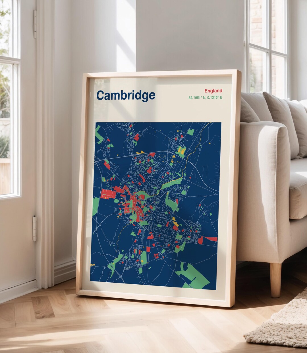 Cambridge England Map Art Print: Matte Paper Poster - Etsy