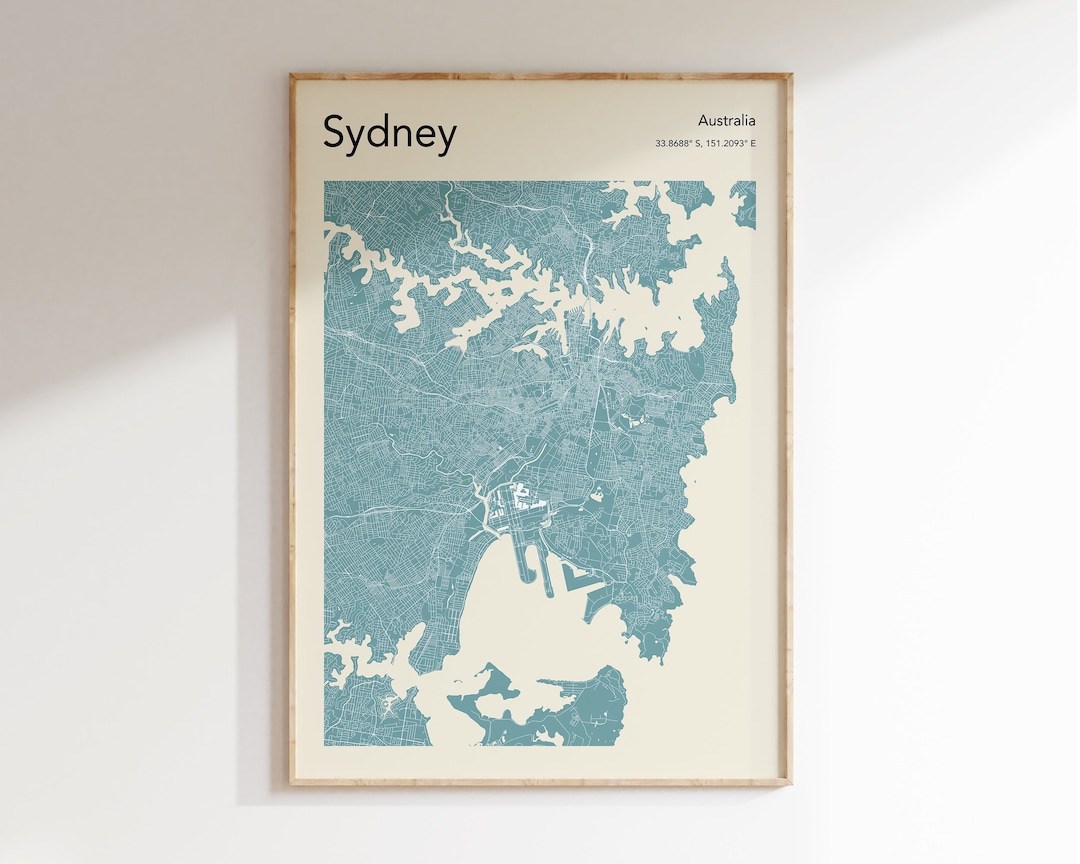 Sydney Map Poster, MORE COLOURS, Sydney City Map Print, Blue Sydney ...