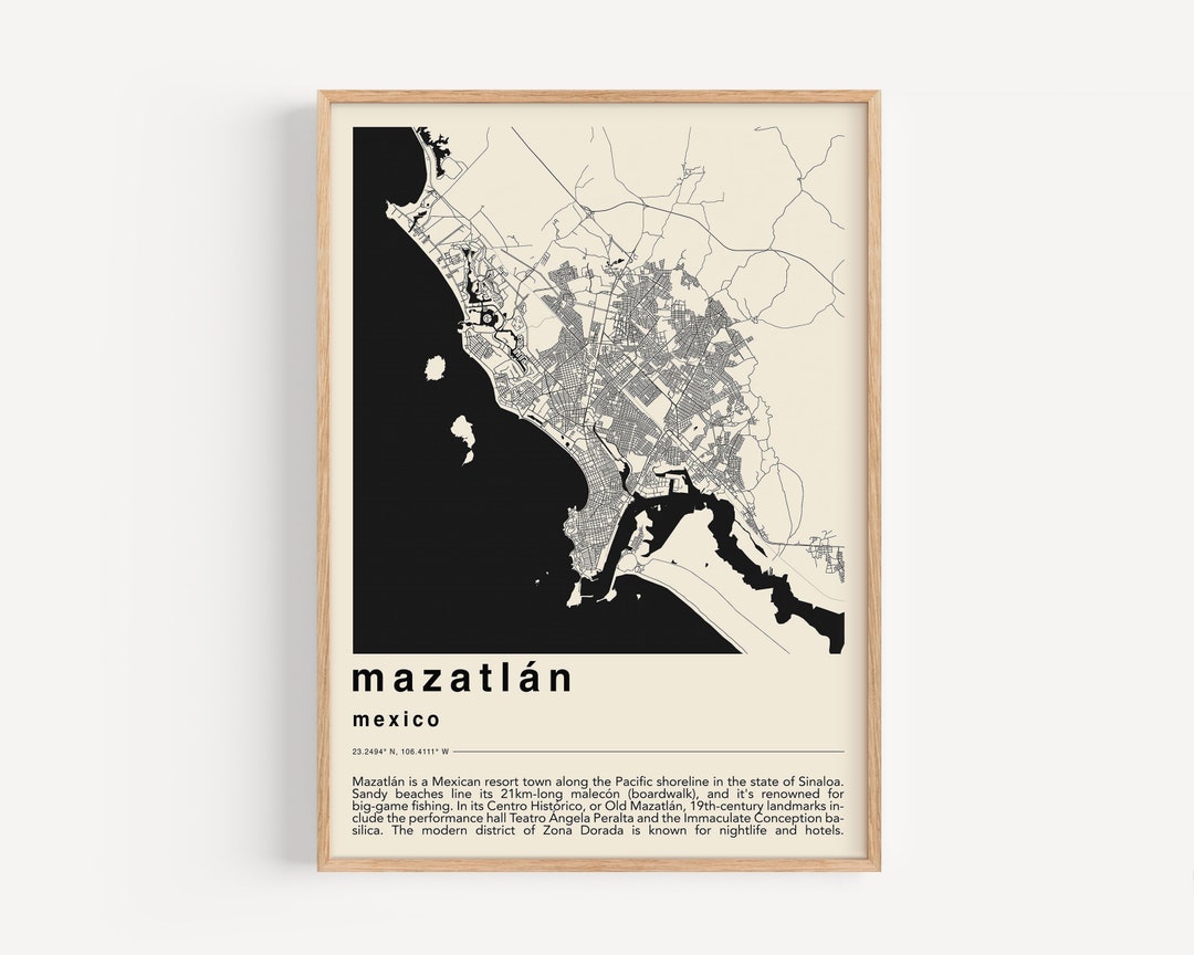 Mazatlan City Map Print, Minimalist Mazatlan Mexico Map Poster, Map of ...