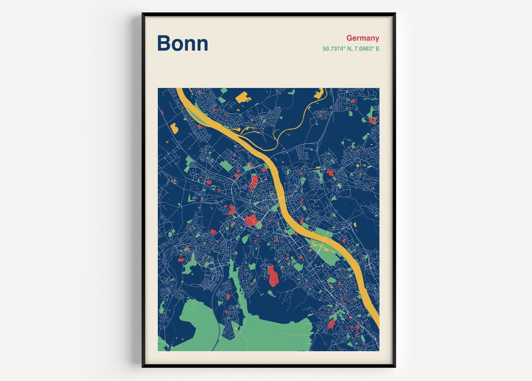 Bonn Germany Map Print, Bonn Map Poster, Colour Bonn Map Wall Art ...