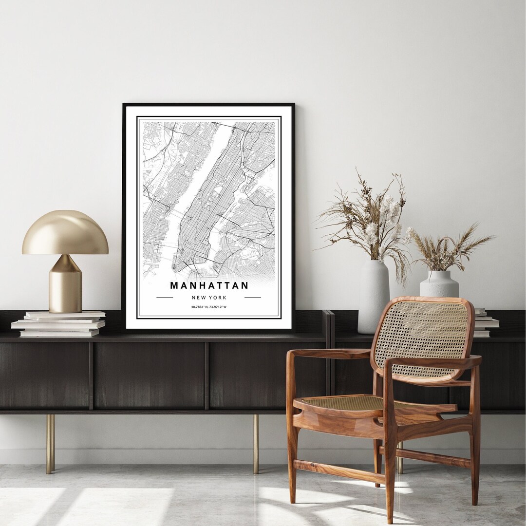 Manhattan Map Print, Manhattan Map Poster, Manhattan Map Wall Art ...