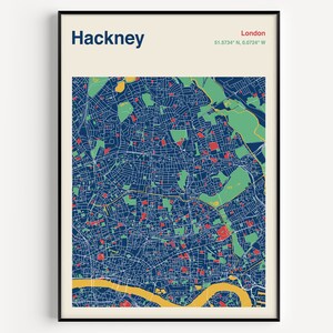 Hackney Map Print, Hackney Map Poster, Hackney London Map Wall Art, Map ...
