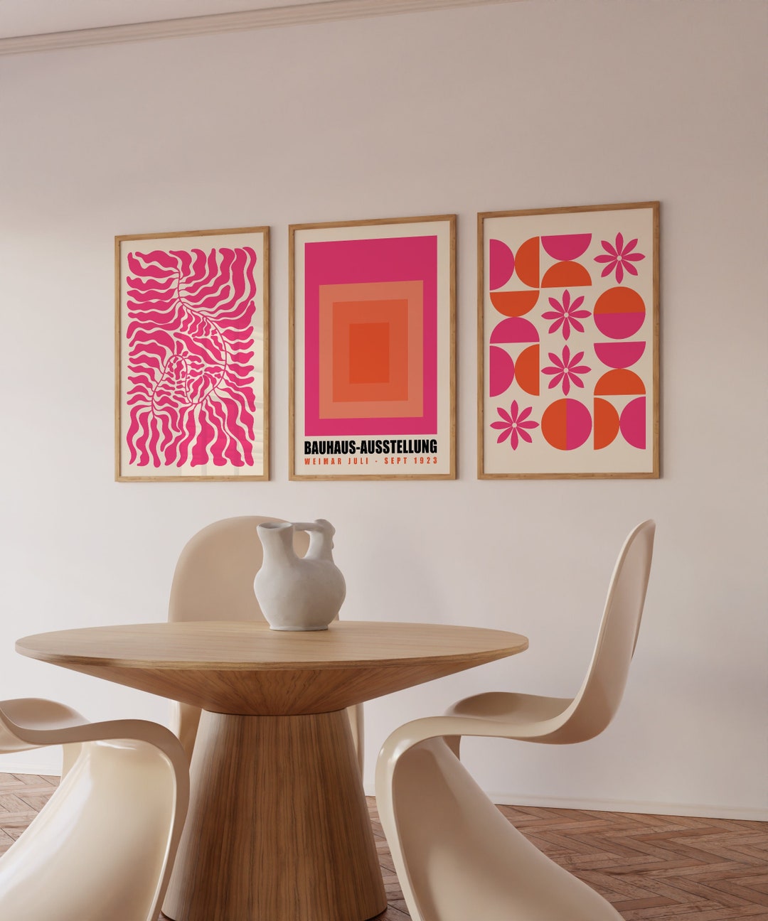 Set of 3 Pink Mid Century Modern Art Prints, Geometric Bauhaus Poster ...