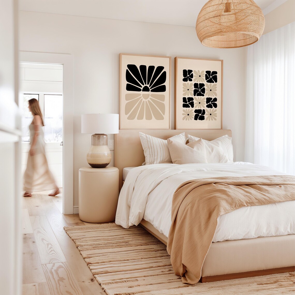 Black and Beige Abstract Flower Prints: Boho Matisse Art (digital ...
