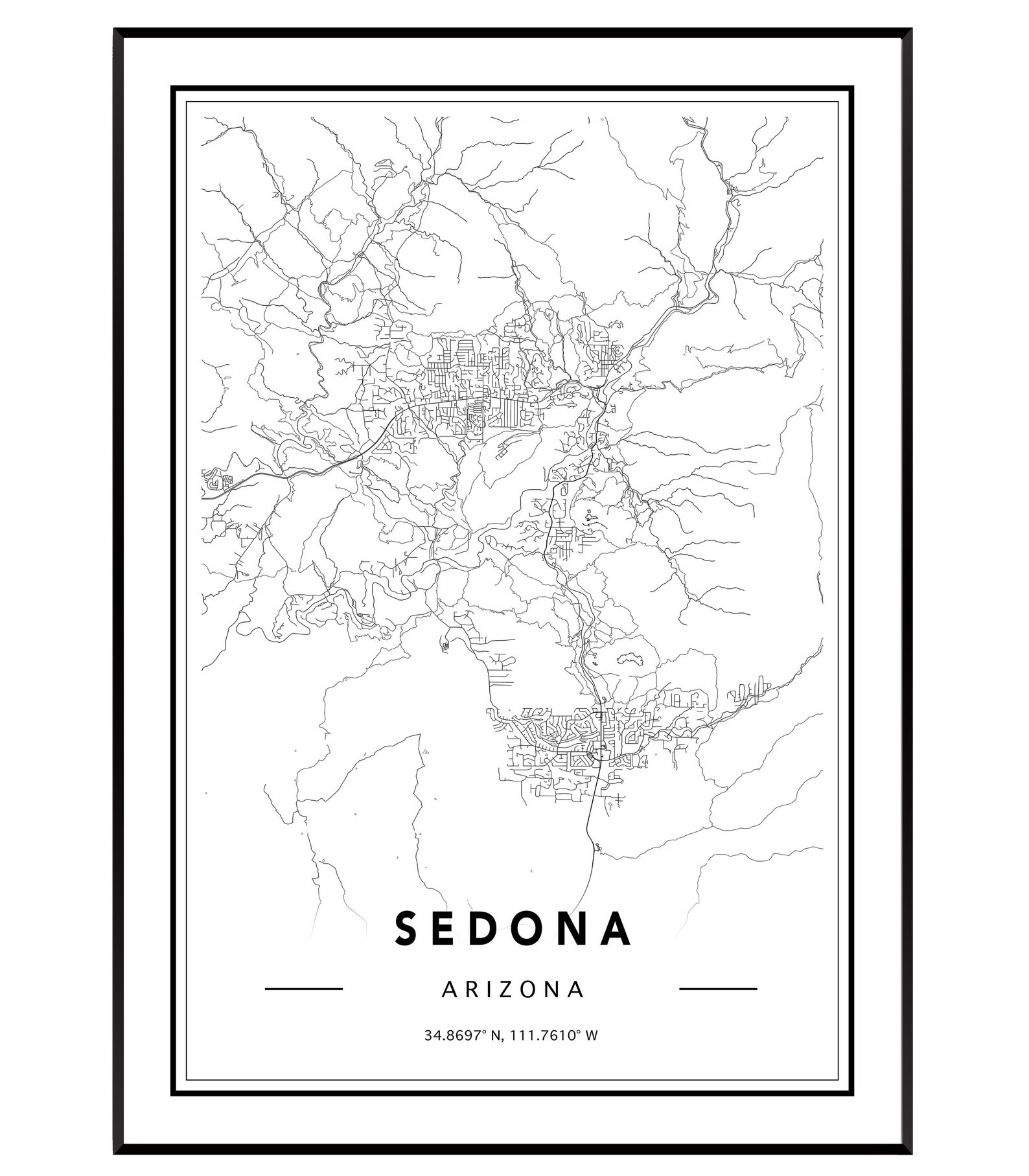 SEDONA AZ Map Print Sedona Map Poster Sedona Map Wall Art | Etsy
