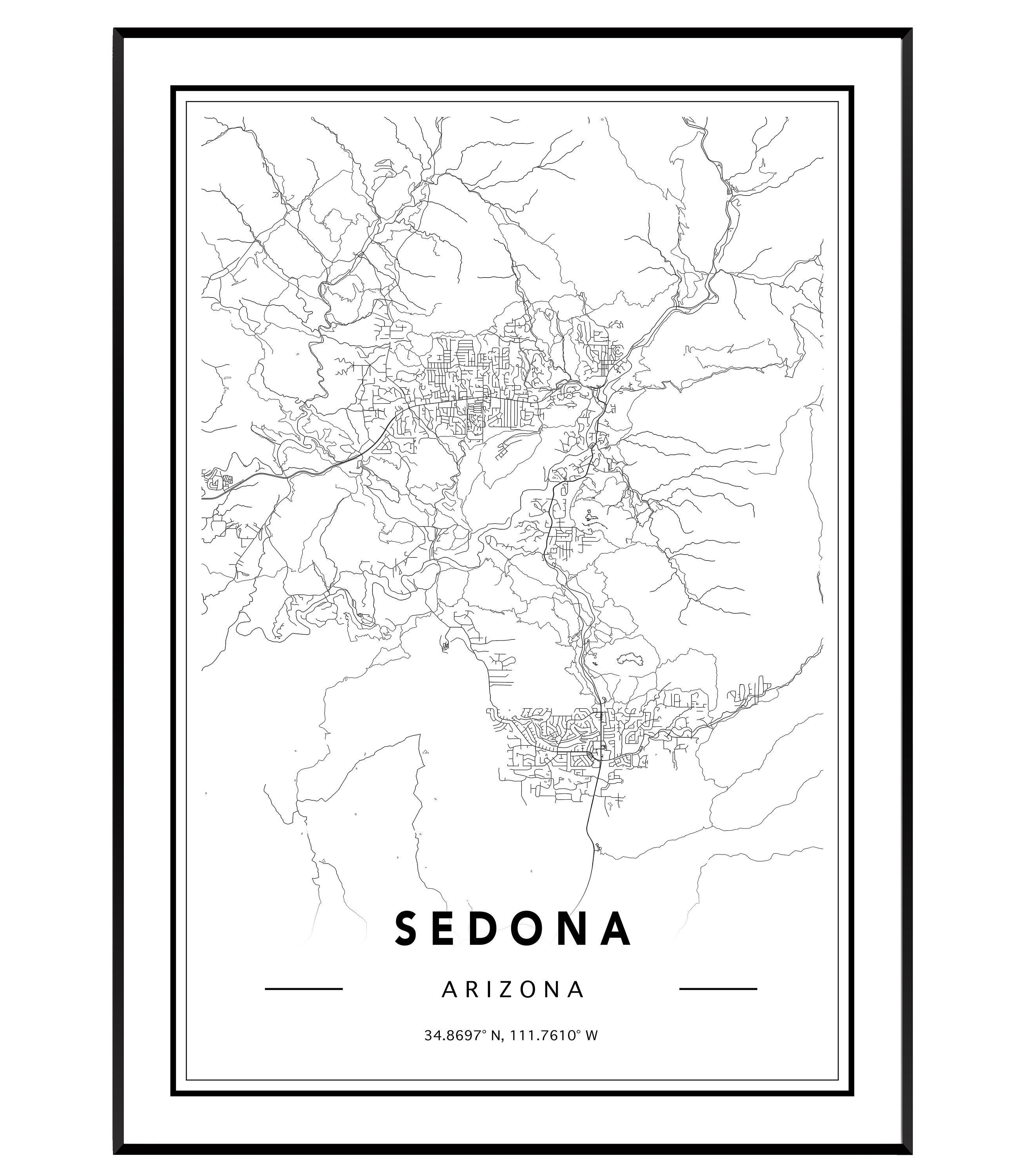 SEDONA AZ Map Print Sedona Map Poster Sedona Map Wall Art | Etsy