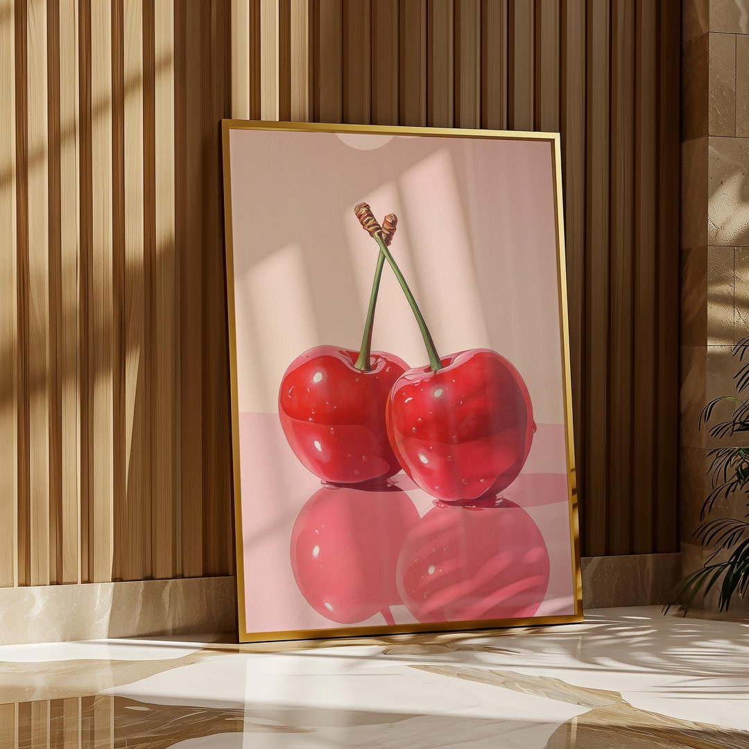 Retro Cherries Painting DIGITAL DOWNLOAD Print, Kitsch Art Prints, Y2K ...