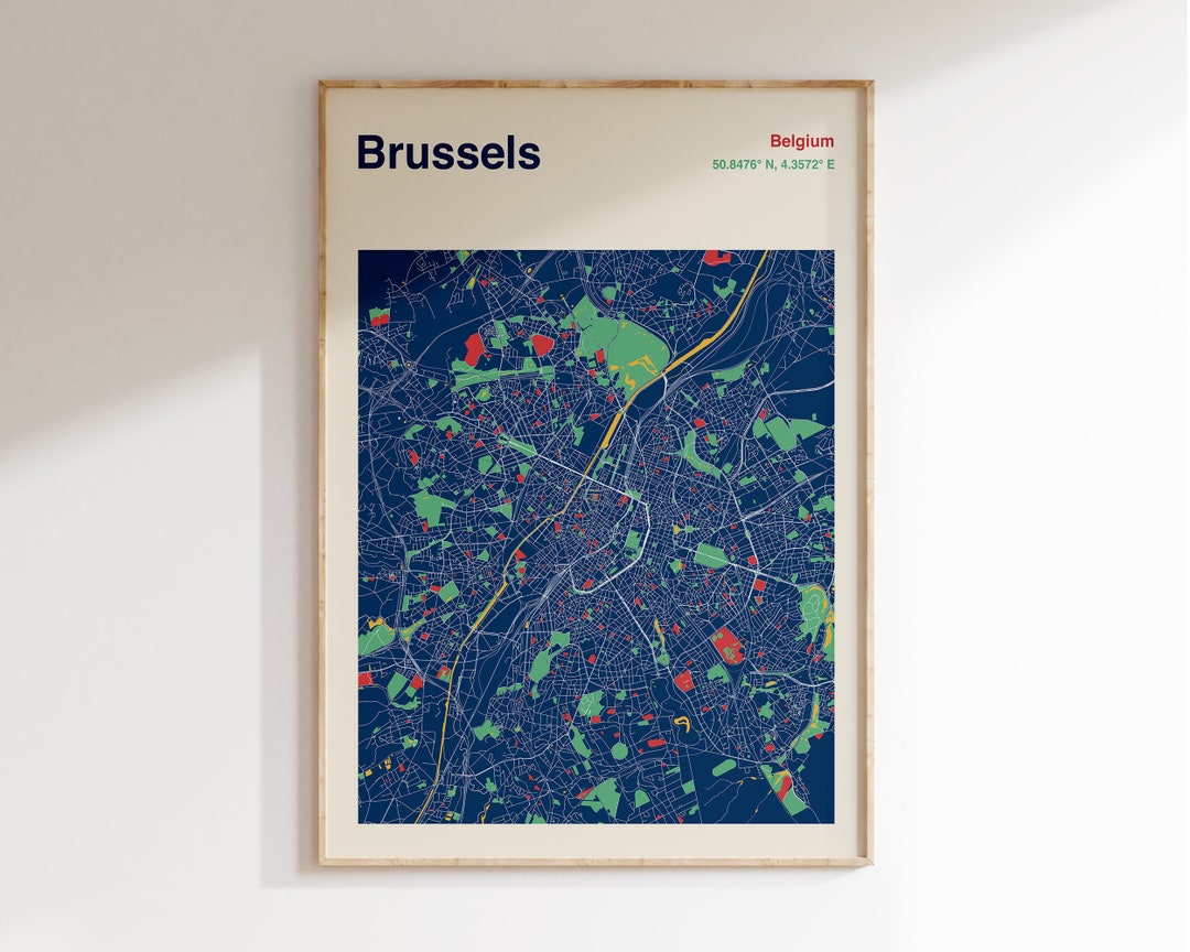 Brussels Belgium Map Print, Brussels Map Poster, Map of Brussels, Blue ...