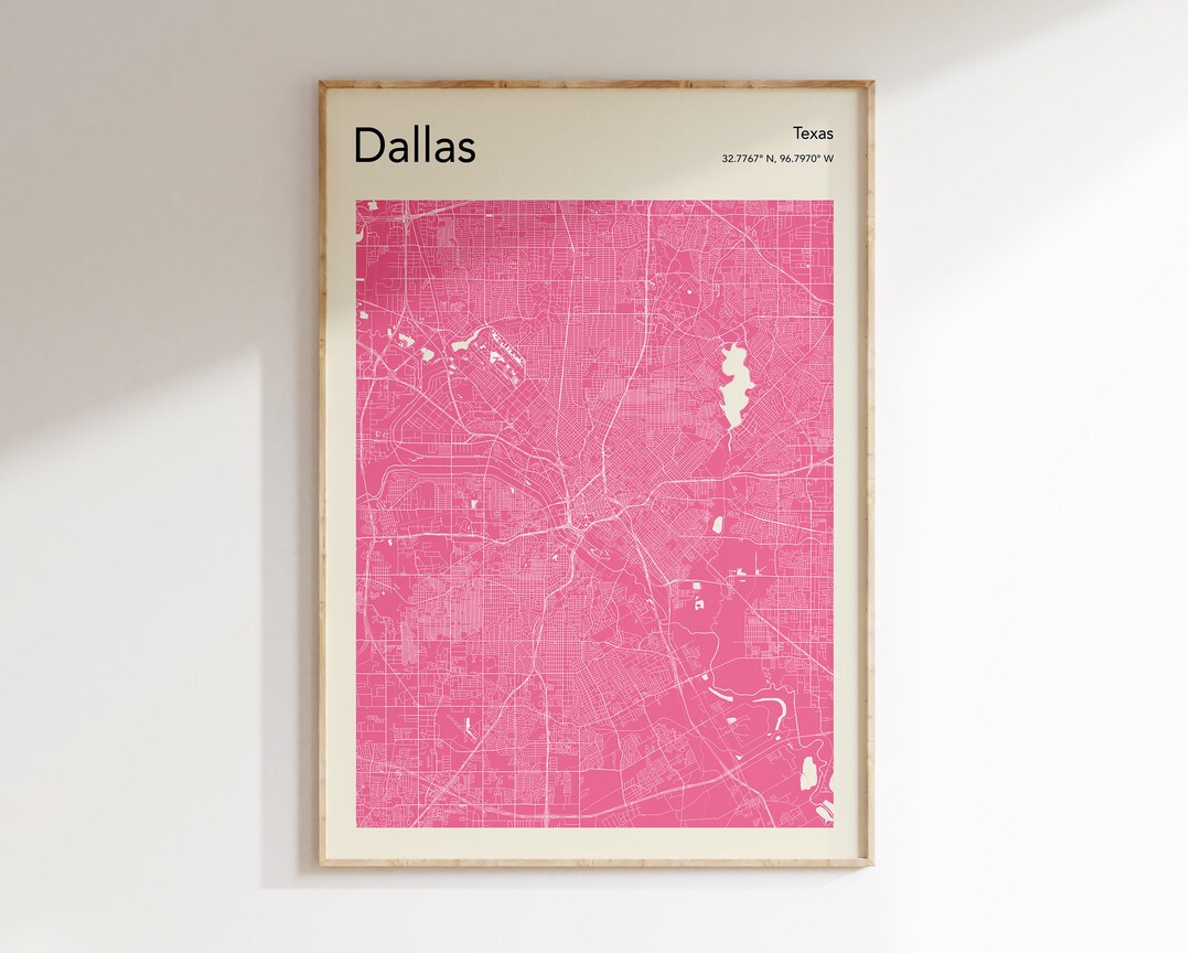 Choice of 8 Colours, Dallas TX Map Print, Dallas Map Poster, Colour ...