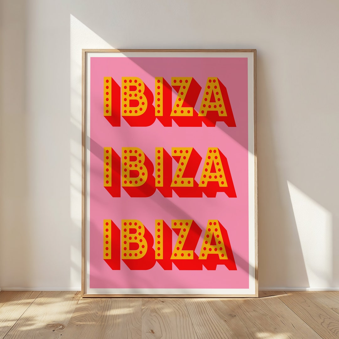 Preppy Ibiza Travel Poster, Retro Pink Ibiza Print, Bright Travel Ibiza Art, Mid Century Poster ...