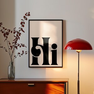 Hi Minimal Typography, Hello Art Print, Hallway Poster, Retro Hi ...