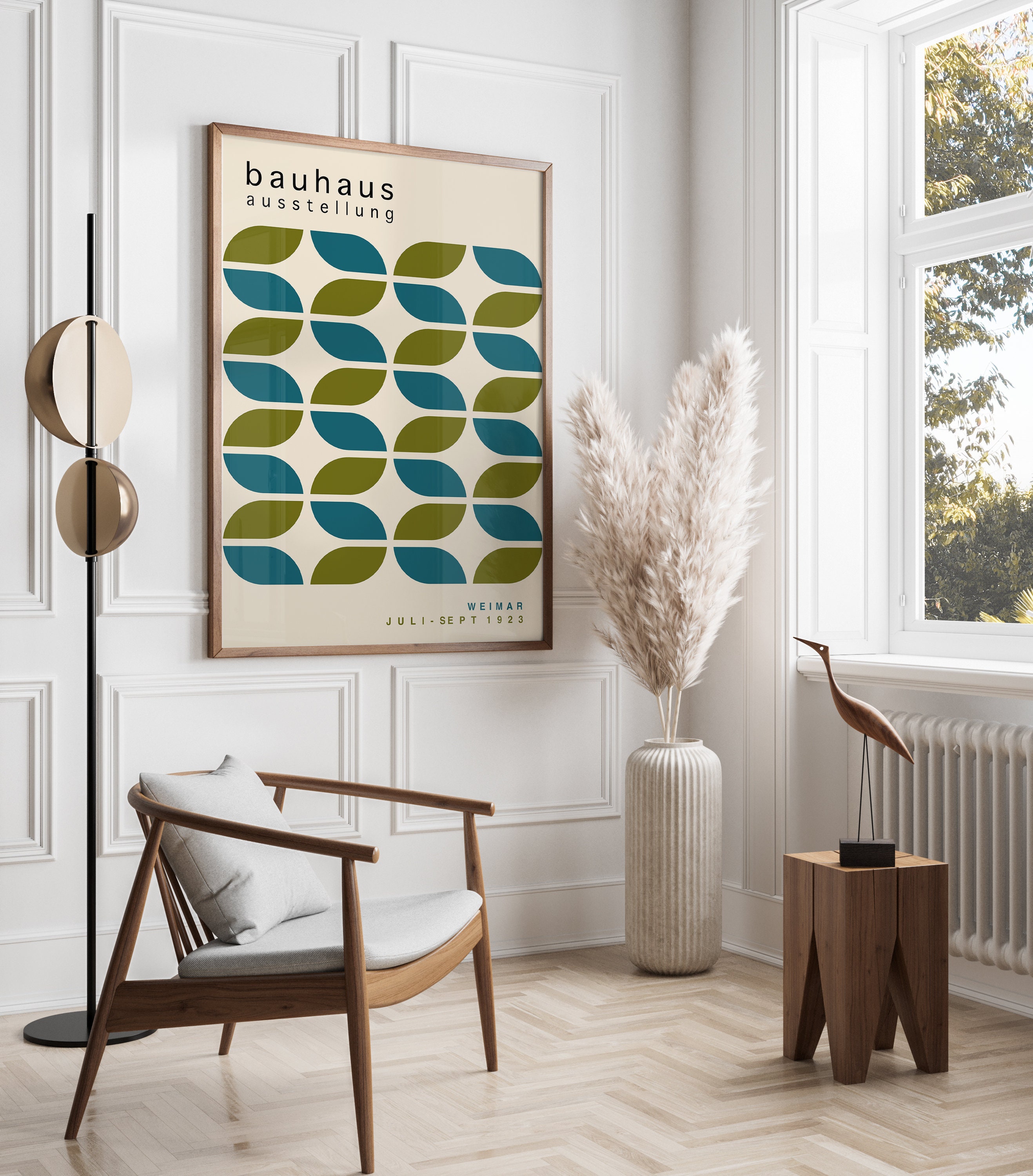 Bauhaus Exhibition Poster: Mid-century Olive & Teal Geometric Art Print ...