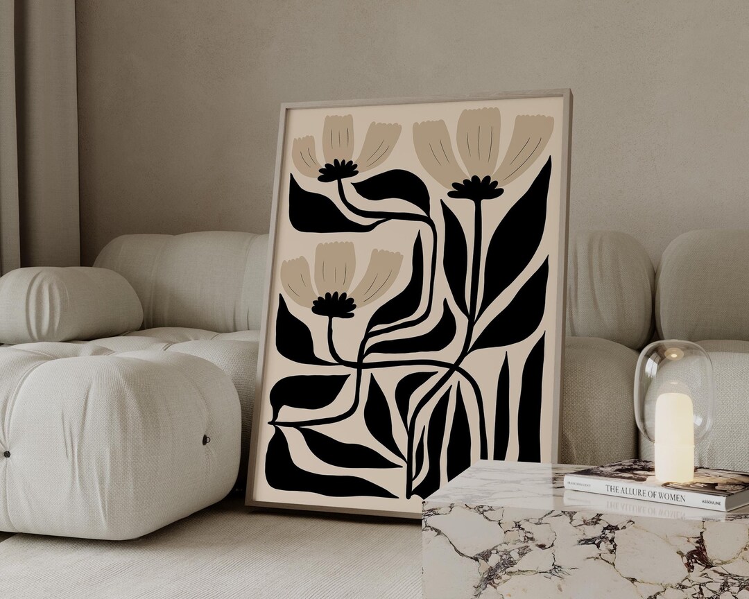 Black and Beige Abstract Flower Digital DOWNLOAD Print, Boho Modern ...