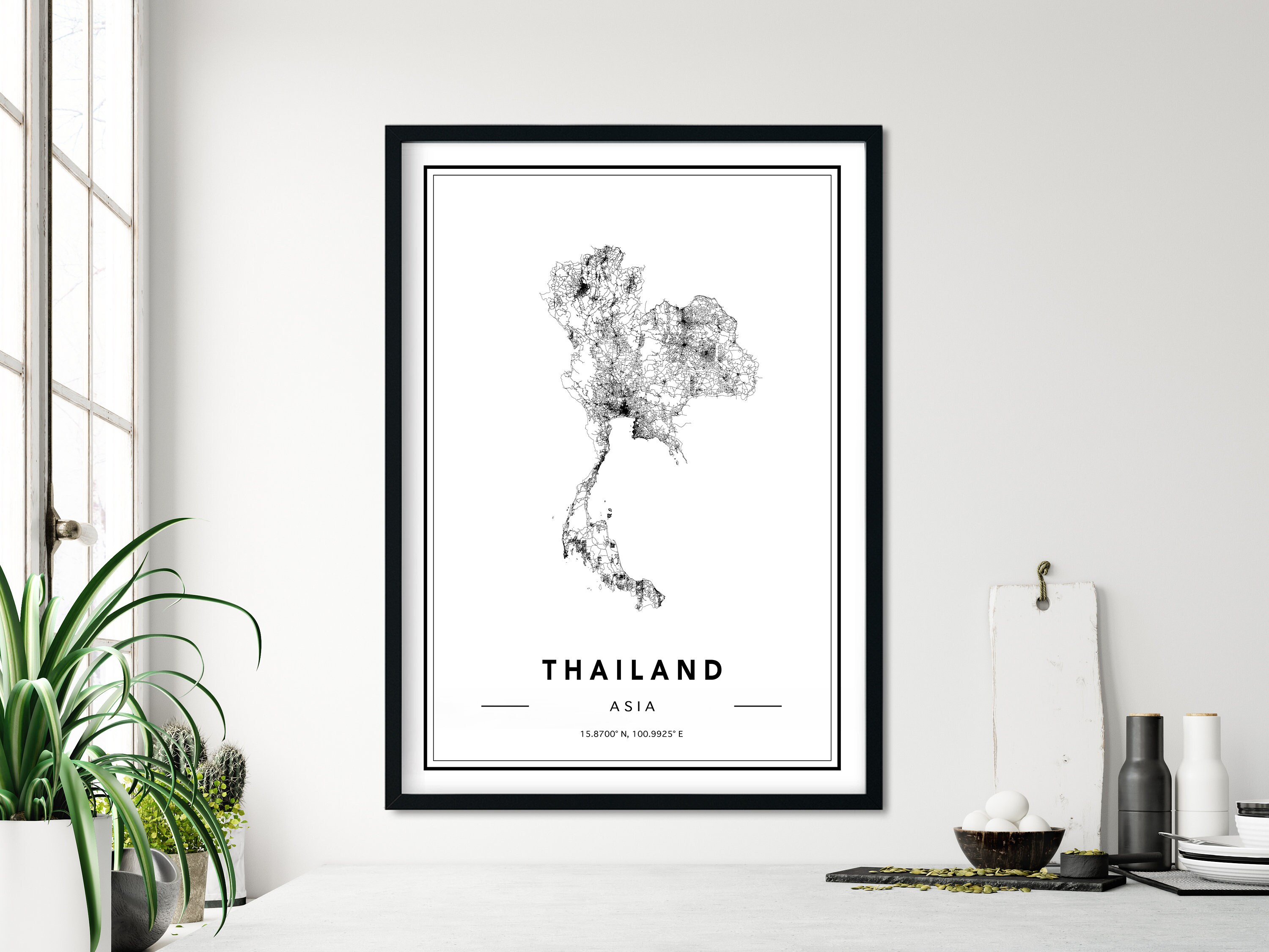 Thailand Map Art Print: Minimalist Road Map Poster - Etsy