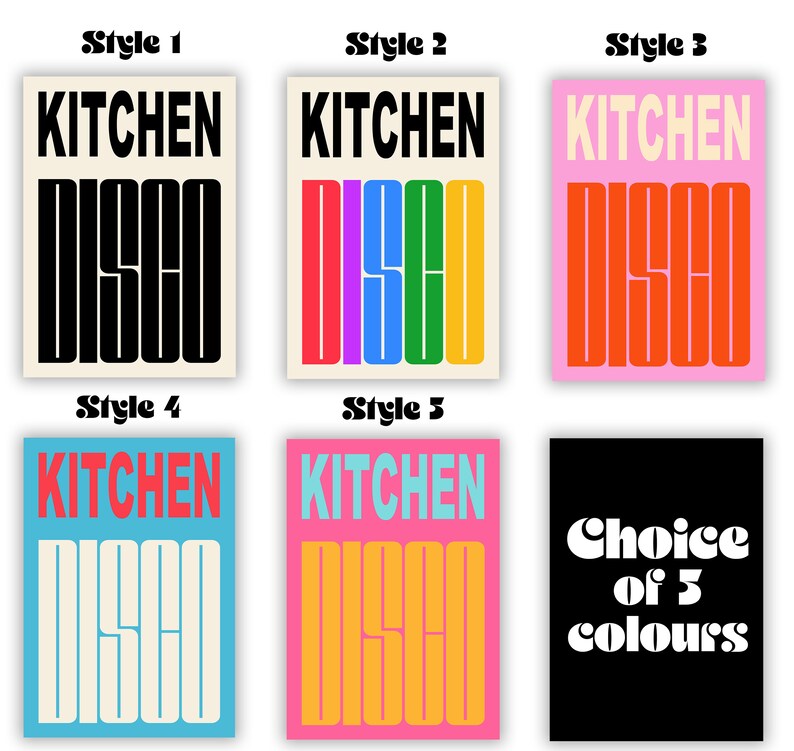 Kitchen Disco Poster MORE COLOURS Kitchen Disco Typography - Etsy