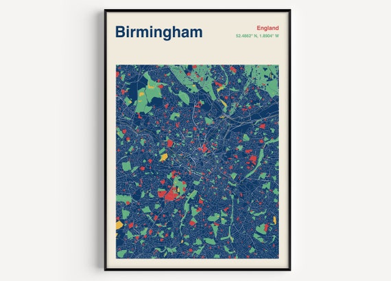 Birmingham City Map Poster Map of Birmingham Colour | Etsy