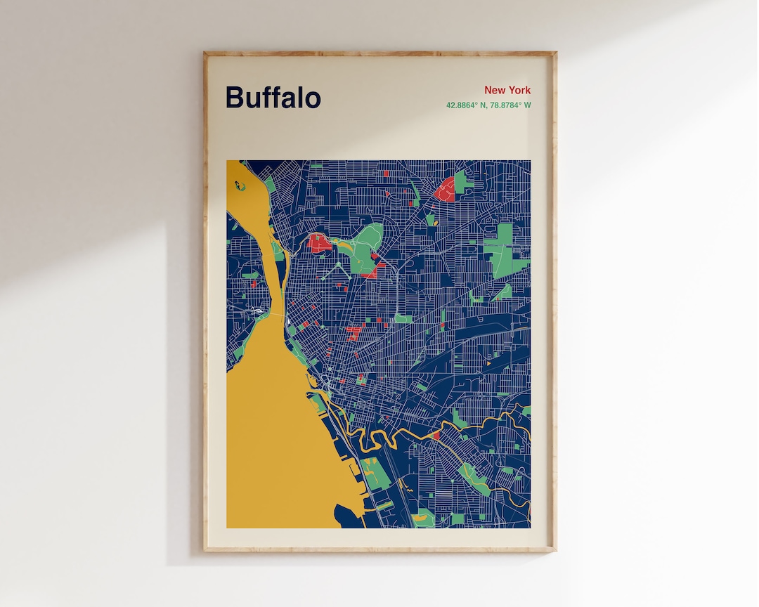 Buffalo NY Map Print, Buffalo Map Poster, Colour Buffalo Map Wall Art ...