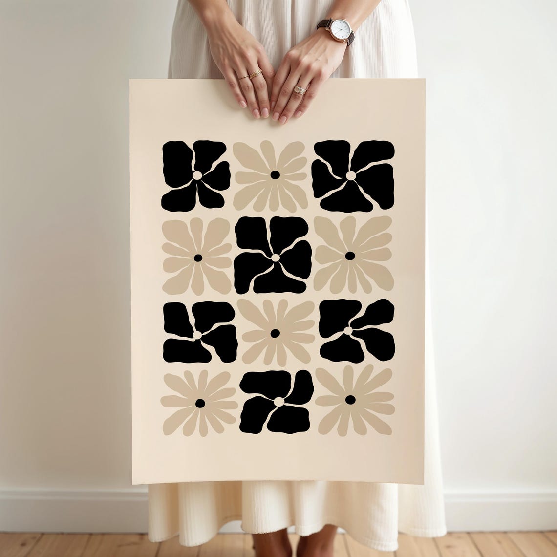 Black and Beige Abstract Flower Prints: Boho Matisse Art (digital ...