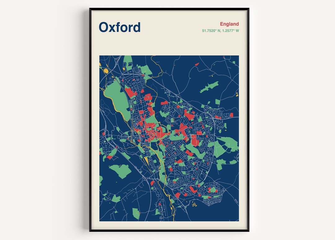Oxford Map Print, Oxford Map Poster, Colour Oxford Map Wall Art, Oxford ...