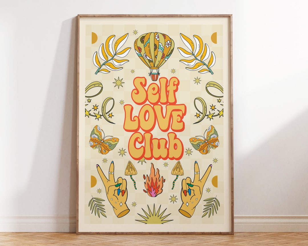 Retro Self Love Club Poster, 1970s Retro Art Poster, Pastel 70's ...