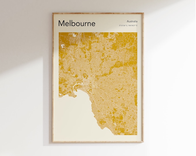 MELBOURNE MAP - High Quality Giclee Print, Minimalist Melbourne Art ...