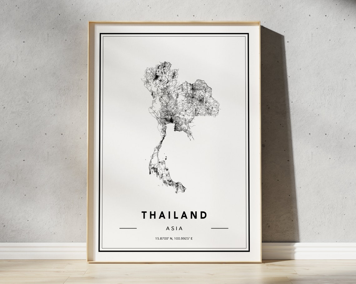 Thailand Map Print Thailand Map Poster Thailand Map Wall | Etsy