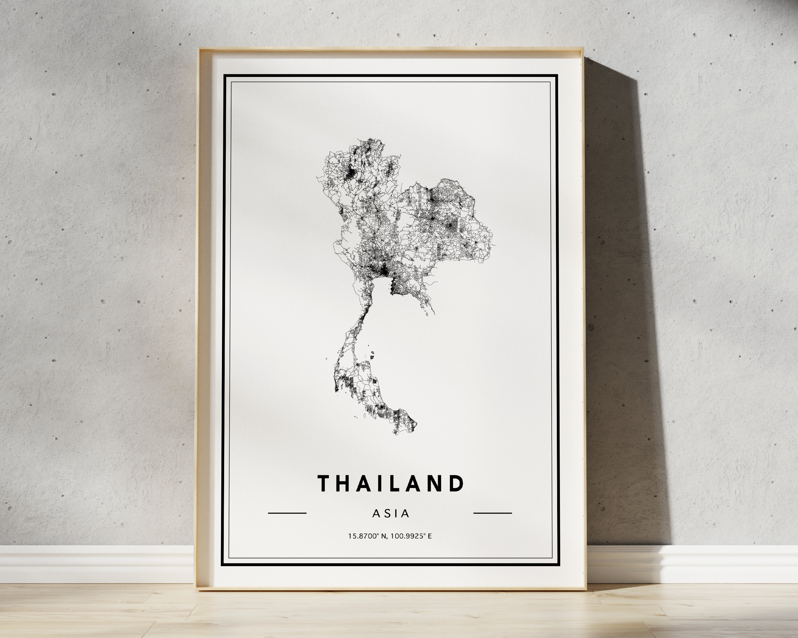 Thailand Map Art Print: Minimalist Road Map Poster - Etsy