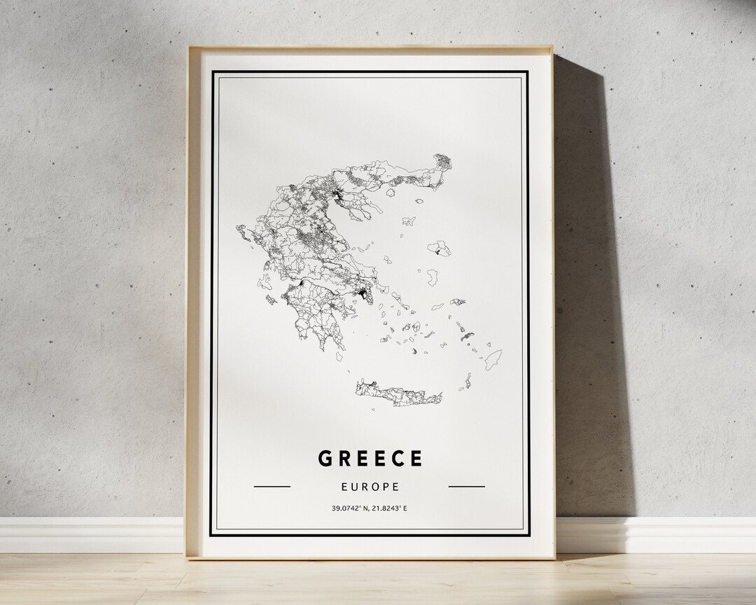 Greece Map Print, Greece Map Poster, Greece Map Wall Art, Greece Road ...
