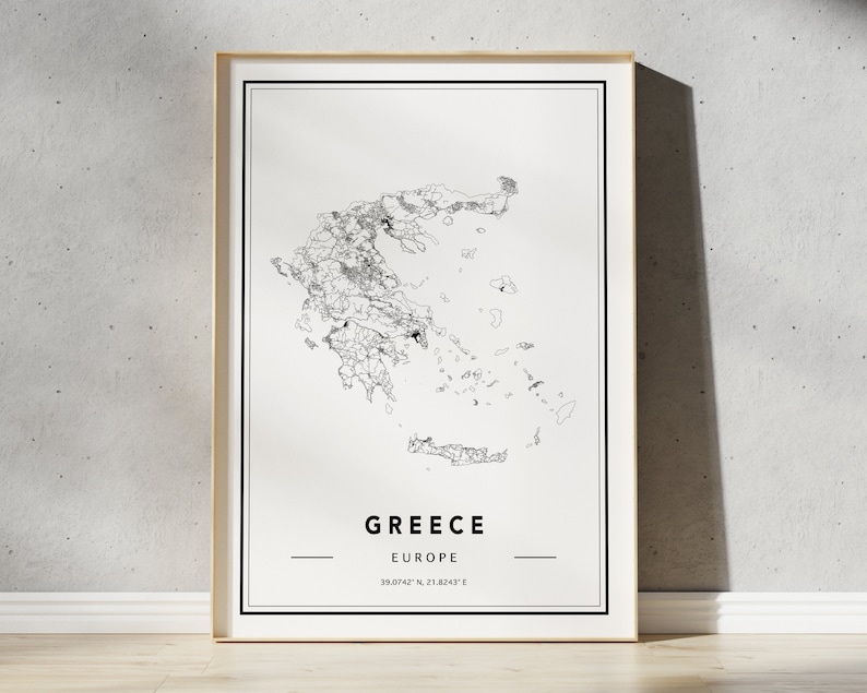 Greece Map Print Greece Map Poster Greece Map Wall Art | Etsy