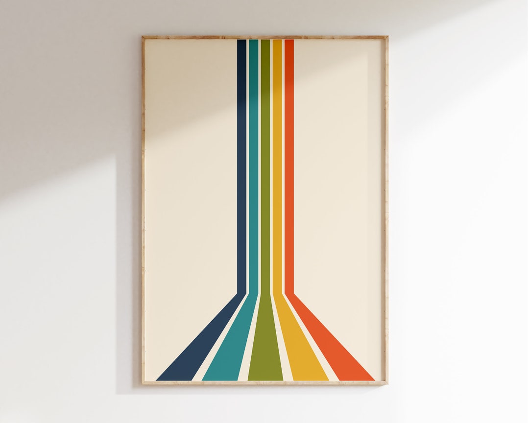 1970s Retro Rainbow Stripes Poster, Geometric 70's Aesthetic Art Print ...