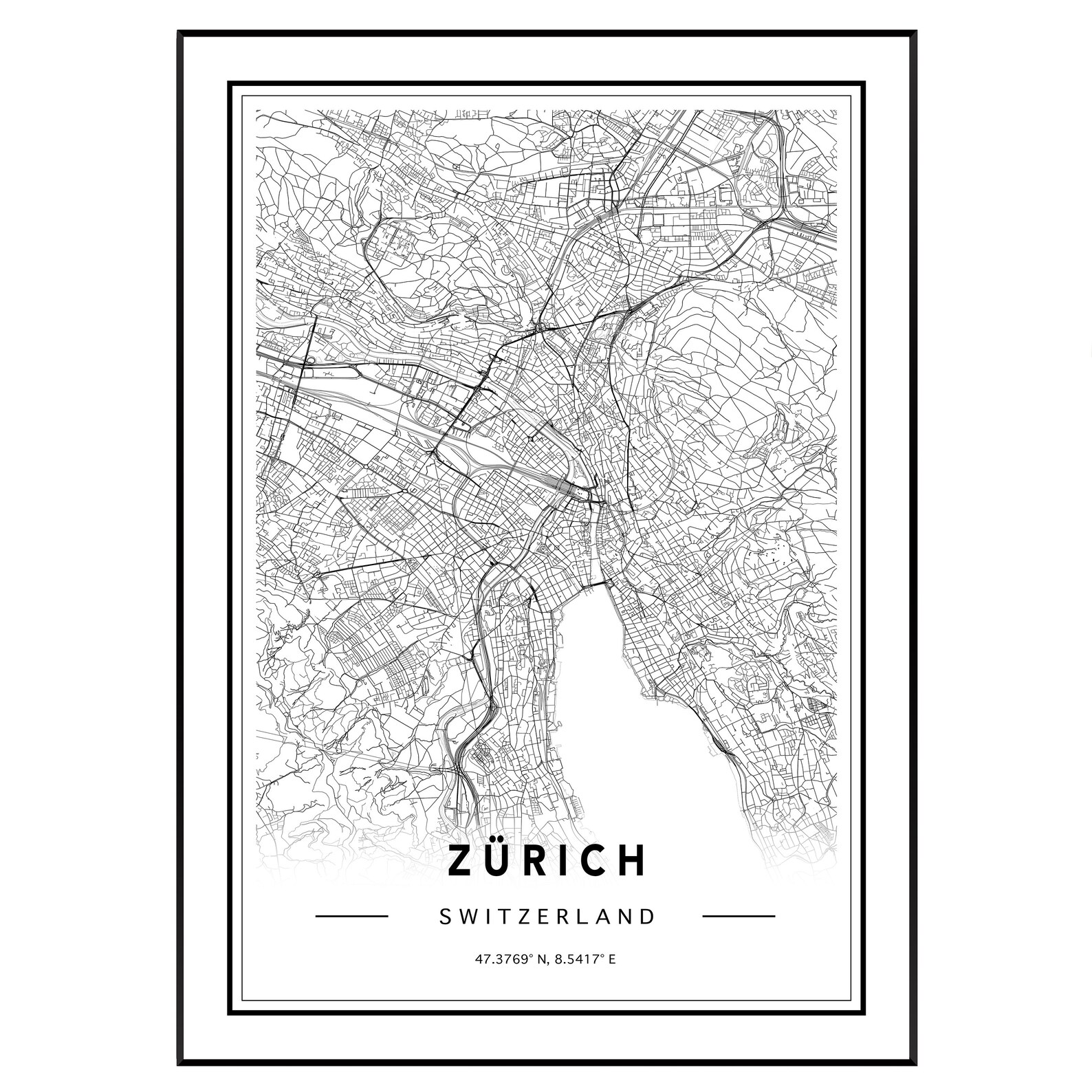 Zurich Map Print Zurich Map Poster Zurich Map Wall Art | Etsy