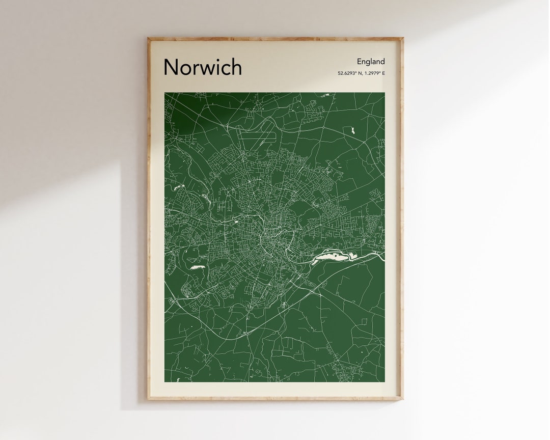 Norwich Map Poster, MORE COLOURS, Norwich England Map Print, Colour ...