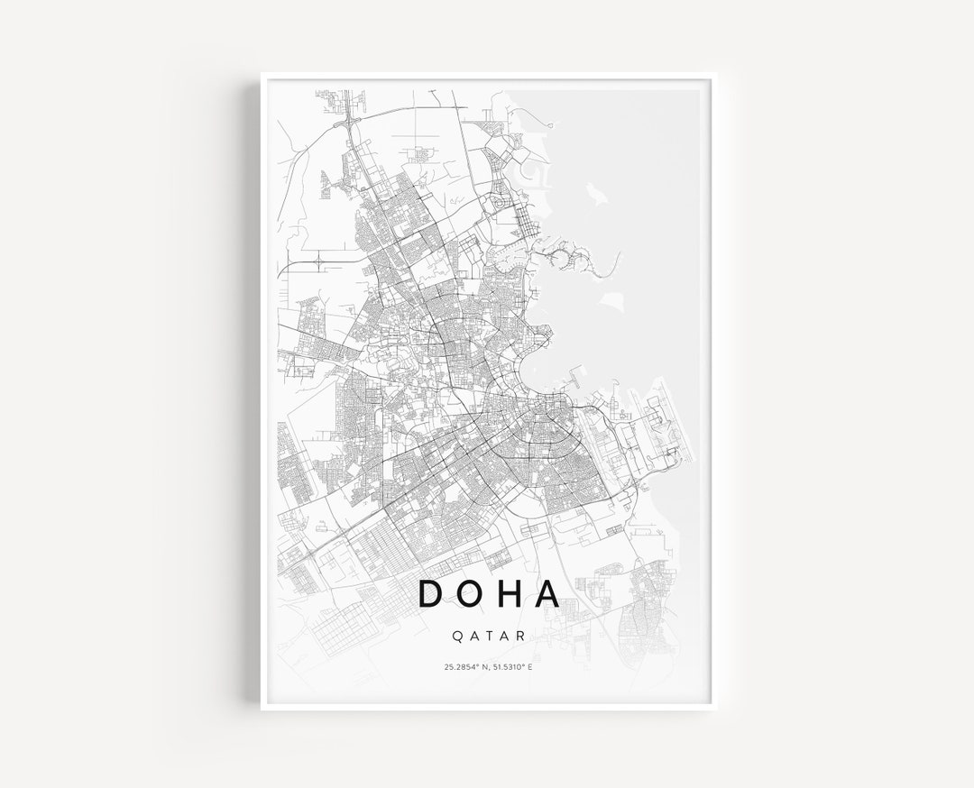 Minimal Doha Map Poster, Doha, Qatar City Map, Map of Doha, Doha Map ...