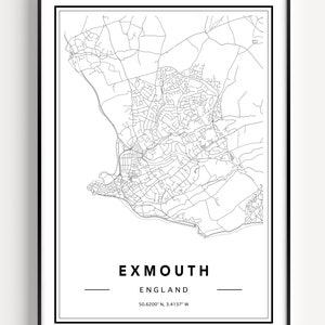 Exmouth Map Print, Exmouth Map Poster, Map of Exmouth, Exmouth Map Wall ...
