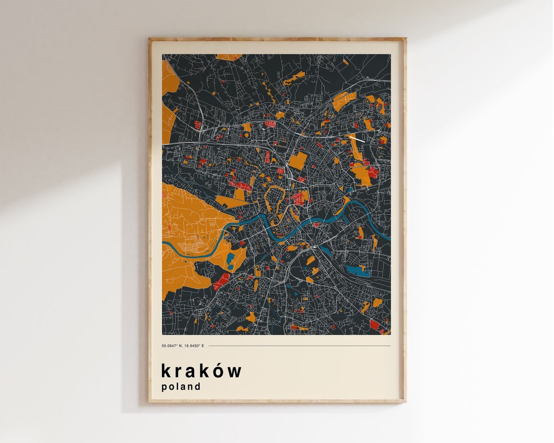 Krakow Poland Map Print, Krakow Map Poster, Krakow Map Wall Art, Krakow ...