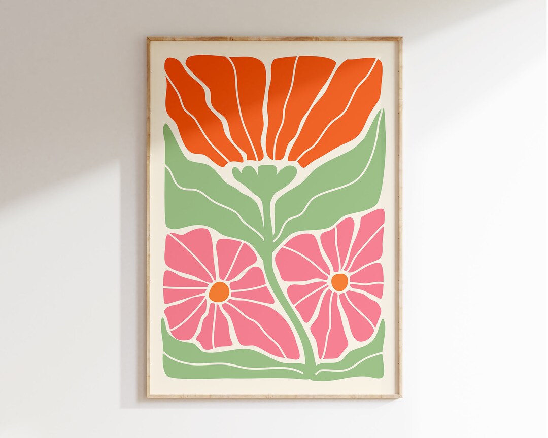 Abstract Flower Poster, Retro Flowers Print, Colourful Botanical Print ...