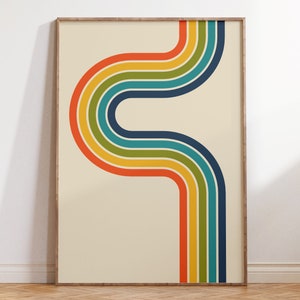 Retro Rainbow Stripes Art Poster: 1970s Nostalgia, Geometric Bauhaus - Etsy