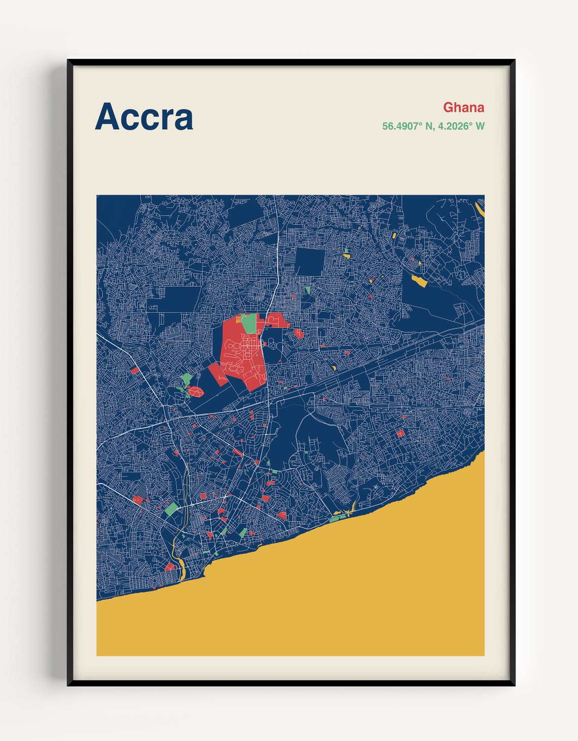 Accra Ghana Map Print Map of Acca Accra City Map Poster | Etsy