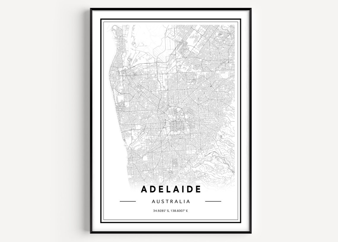 Adelaide City Map Poster Map of Adelaide Adelaide Minimal | Etsy UK