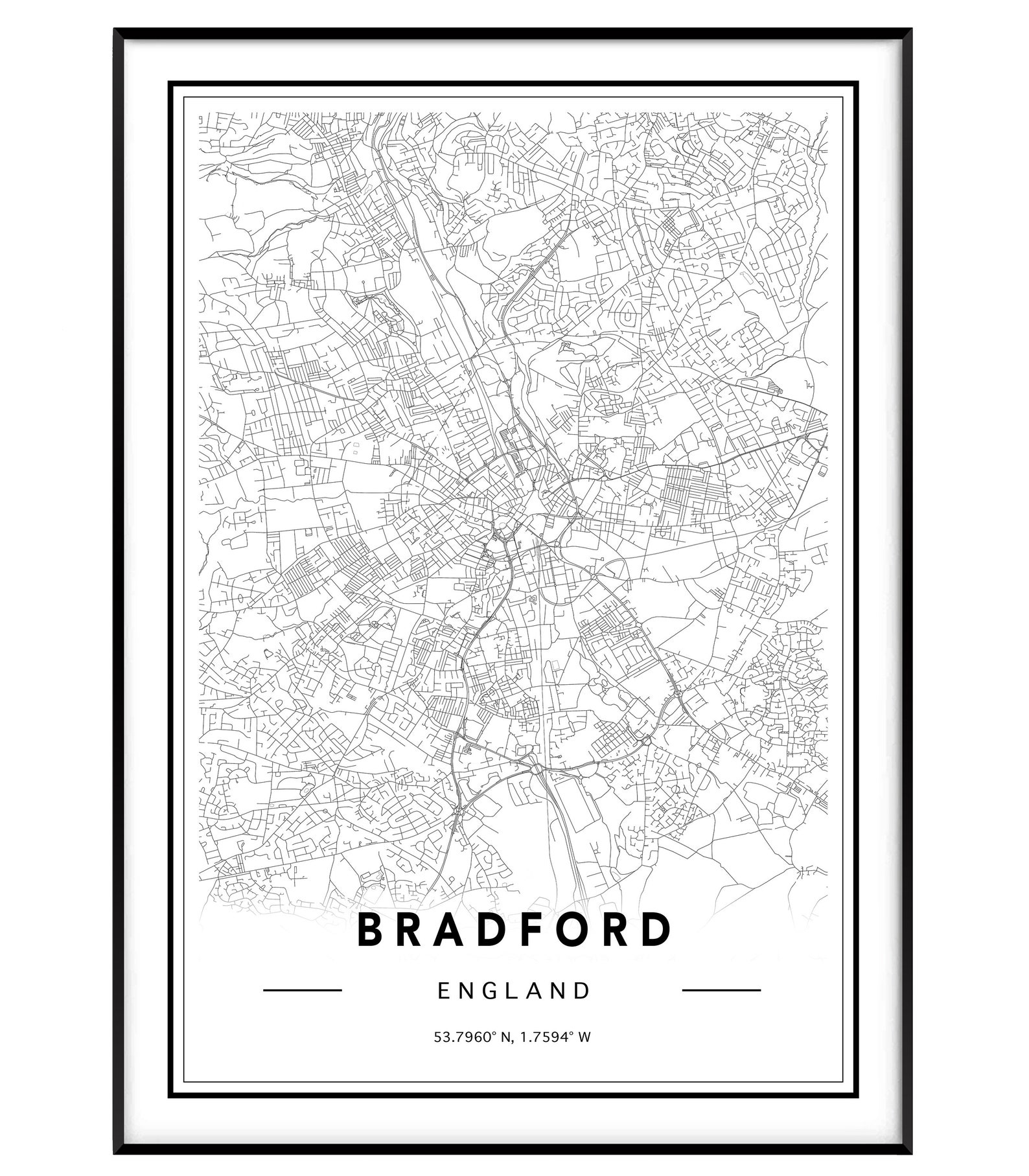 Bradford Map Print Bradford Map Poster Bradford Map Wall | Etsy UK