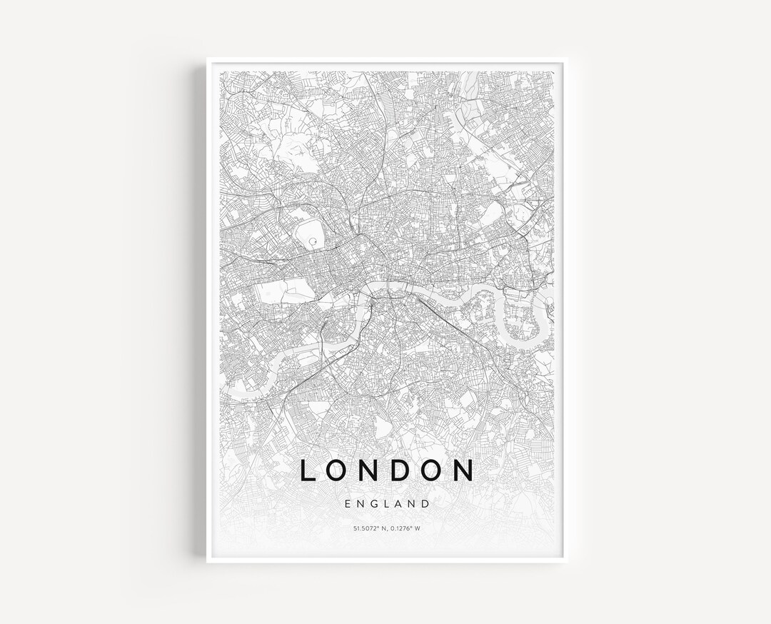 London City Map Print, Minimal London Map Poster, London Map Wall Art ...